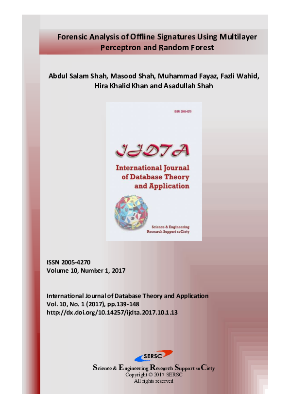Pdf Forensic Analysis Of Offline Signatures Using Multilayer Perceptron And Random Forest
