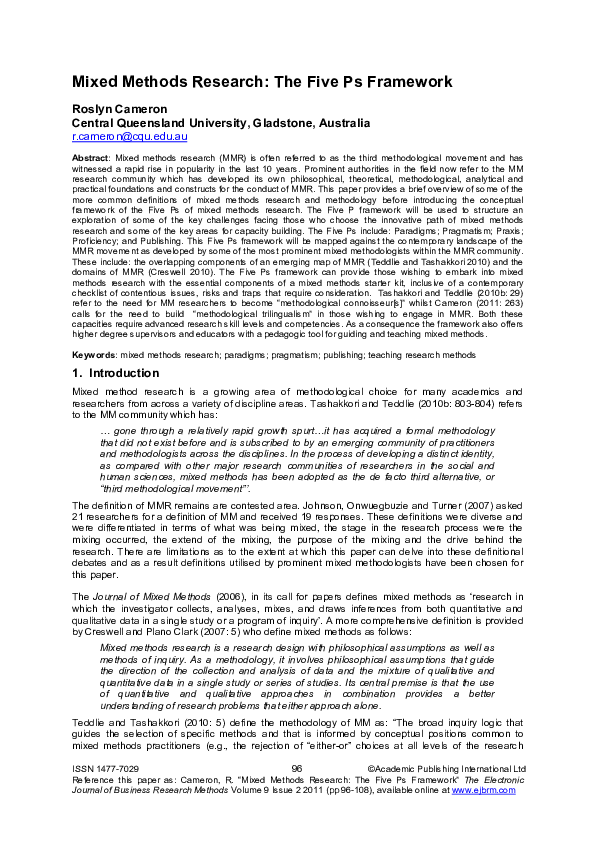 (PDF) Mixed Methods Research: The Five Ps Framework