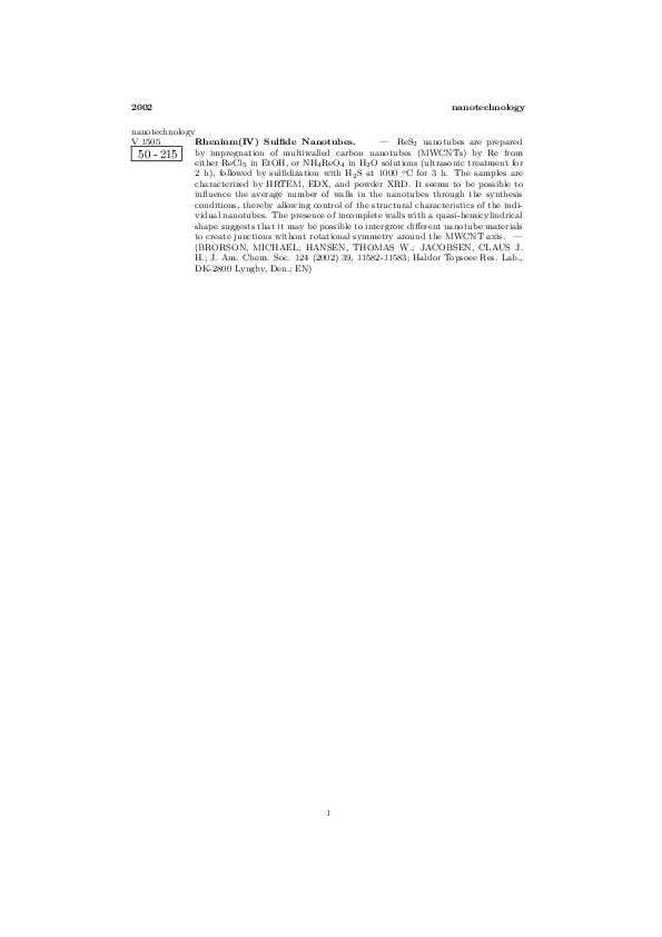 (PDF) Rhenium(IV) Sulfide Nanotubes | Michael Brorson - Academia.edu