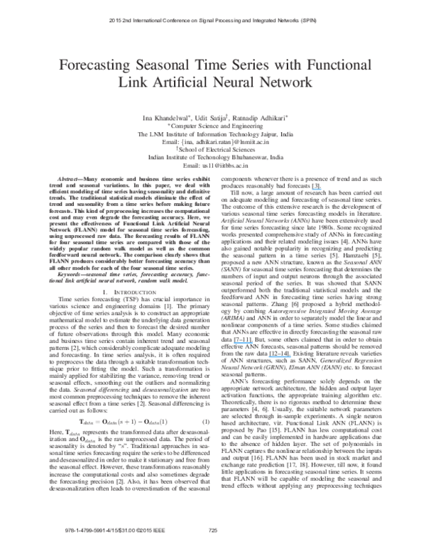 Pdf Forecasting Seasonal Time Series With Functional Link Artificial Neural Network