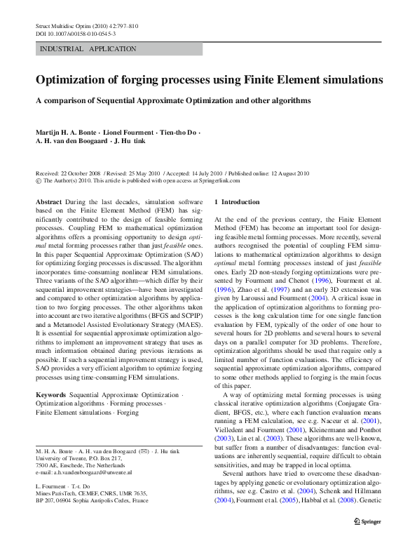 Pdf Optimization Of Forging Processes Using Finite Element Simulations
