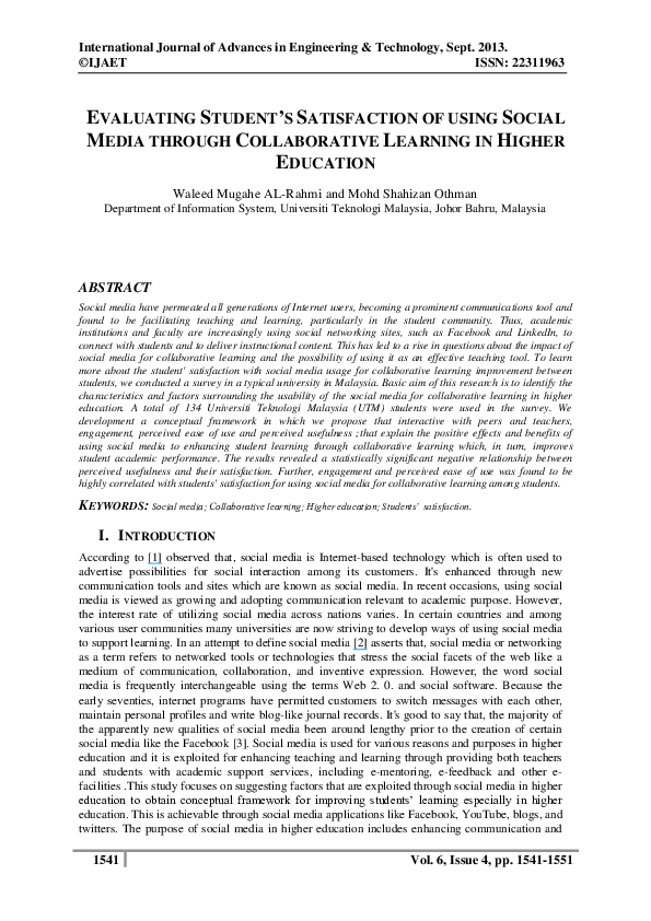 (PDF) Evaluating Student's Satisfaction of Using Social Media Through ...