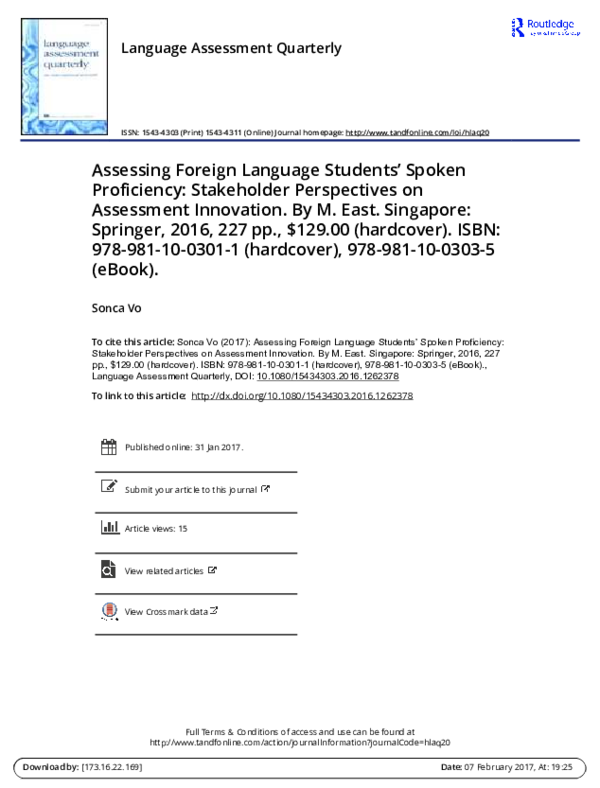 (PDF) Language Assessment Quarterly Assessing Foreign Language Students ...