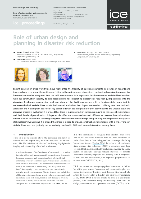 (PDF) Role of urban design and planning in disaster risk reduction