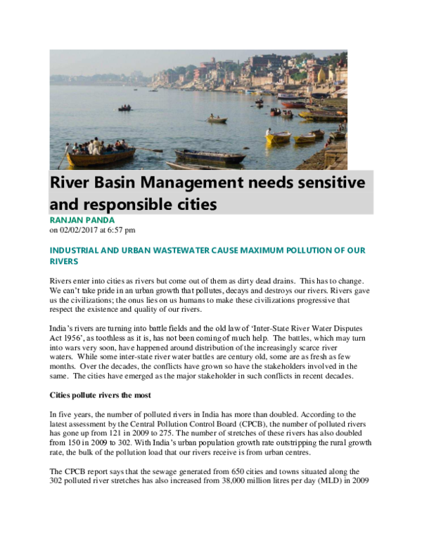 (PDF) River Basin Management needs sensitive and responsible cities
