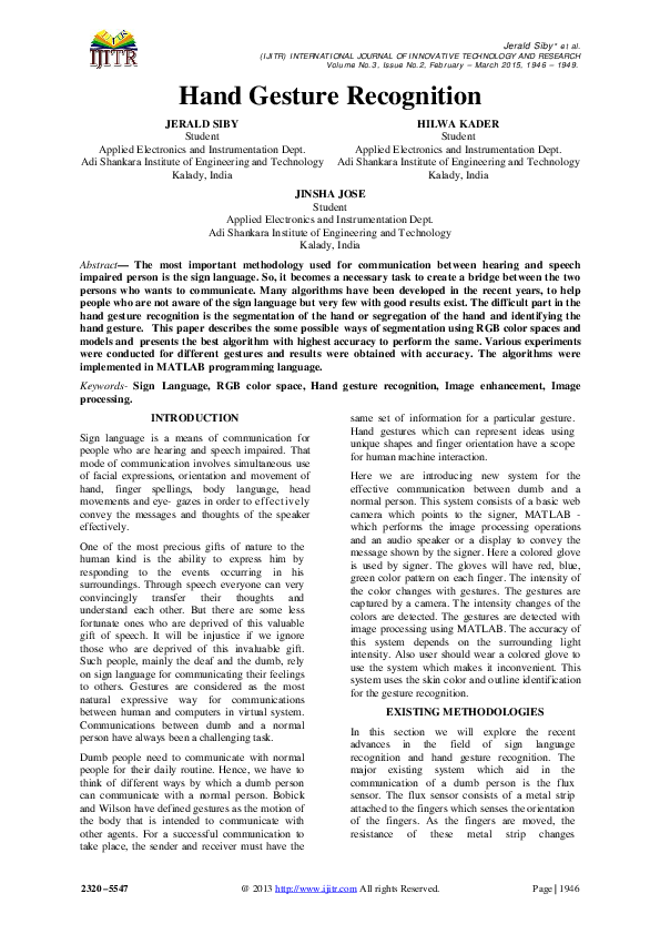 (PDF) Hand Gesture Recognition