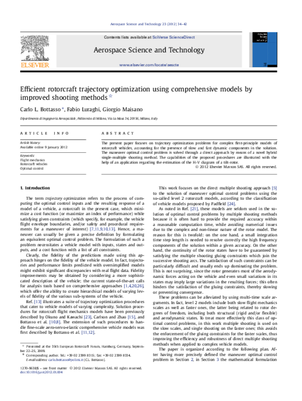 Pdf Efficient Rotorcraft Trajectory Optimization Using Comprehensive Models By Improved