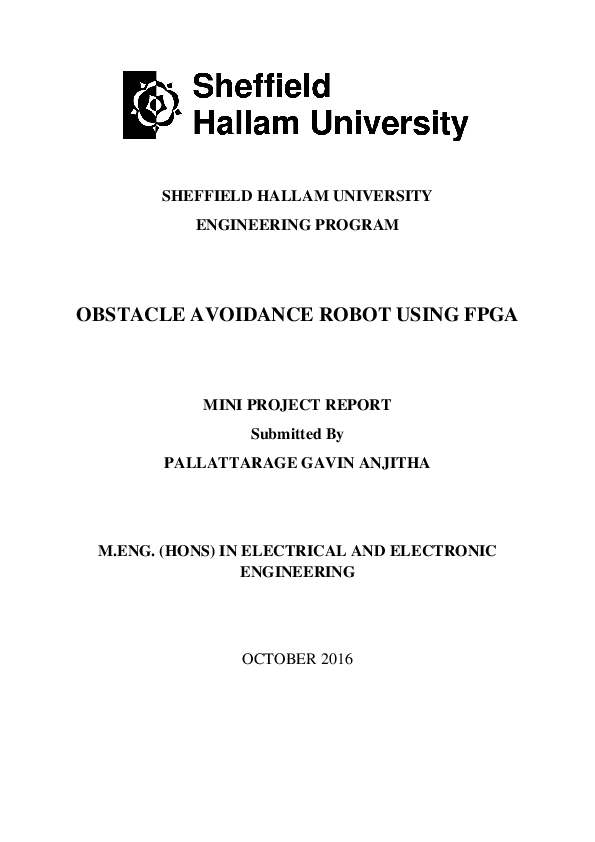 (PDF) OBSTACLE AVOIDANCE ROBOT USING FPGA