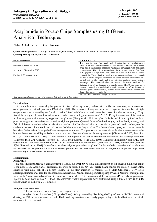 (PDF) Acrylamide in Potato Chips Samples using Different Analytical ...