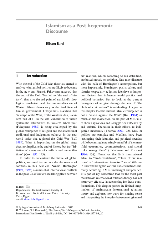 (PDF) Islamism as a Post-hegemonic Discourse