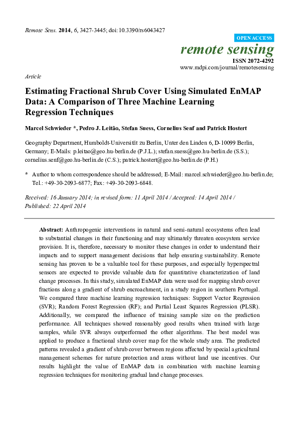 (PDF) Estimating Fractional Shrub Cover Using Simulated EnMAP Data: A Comparison of Three ...