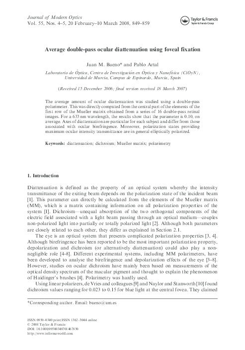 (PDF) Average double-pass ocular diattenuation using foveal fixation