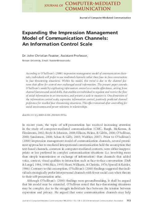 (PDF) Expanding the Impression Management Model of Communication ...