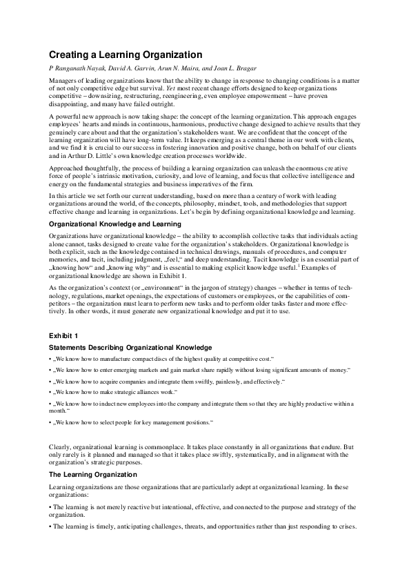 (PDF) Creating a Learning Organization