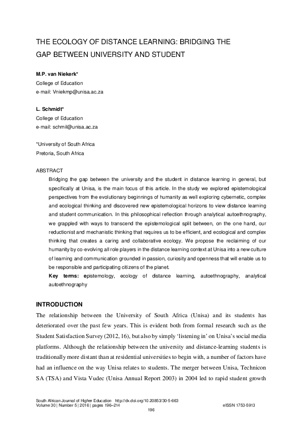 (PDF) THE ECOLOGY OF DISTANCE LEARNING: BRIDGING THE GAP BETWEEN ...