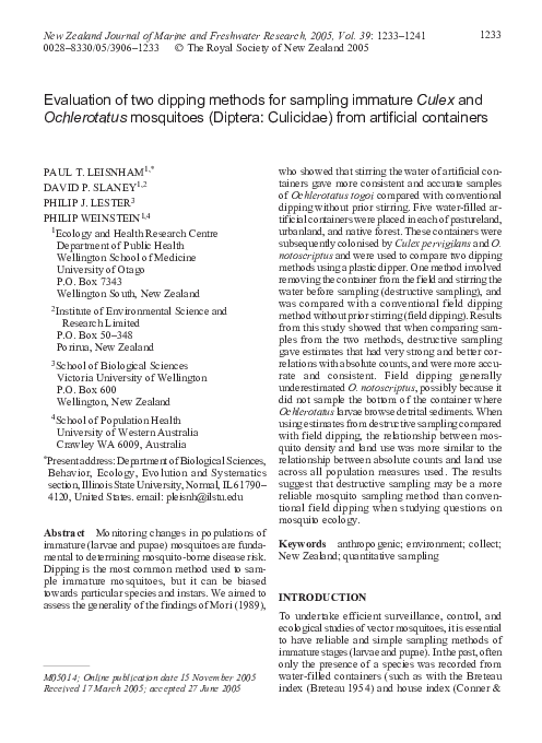 (PDF) Evaluation of two dipping methods for sampling immature Culex and ...