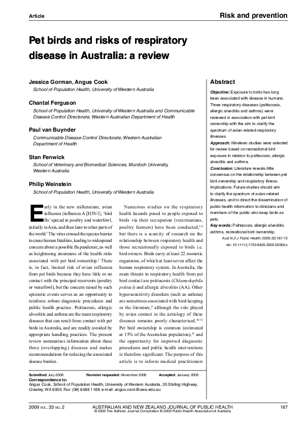 (PDF) Pet birds and risks of respiratory disease in Australia: a review