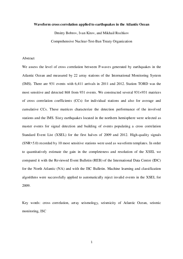 Pdf Waveform Cross Correlation Applied To Earthquakes In The Atlantic Ocean