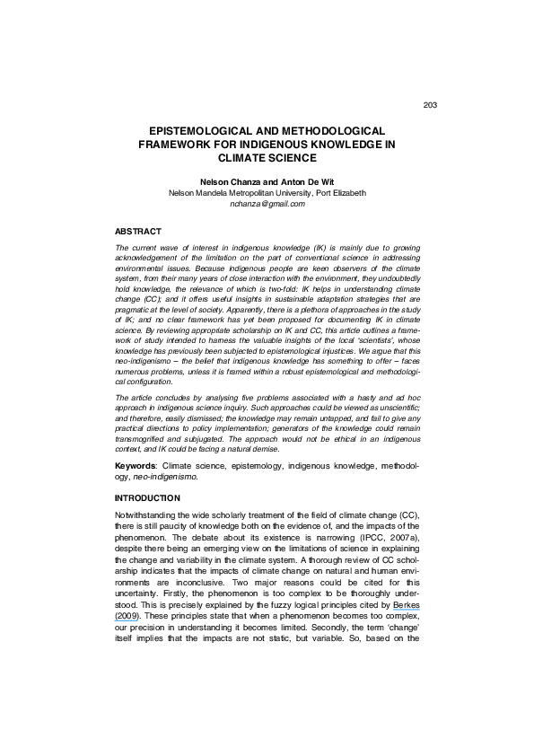 (PDF) Epistemological and Methodological Framework for Indigenous ...