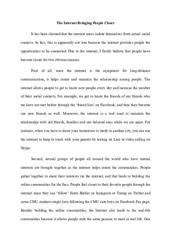 (DOC) The Internet Bringing People Closer