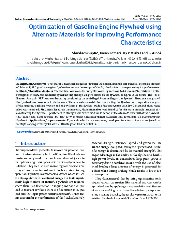 (PDF) Optimization of Gasoline Engine Flywheel using Alternate ...