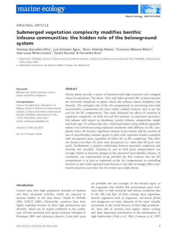 (PDF) Submerged vegetation complexity modifies benthic infauna ...