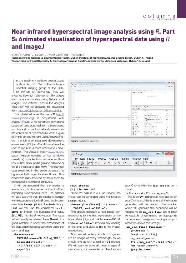 (PDF) Near infrared hyperspectral image analysis using R. Part 5 ...