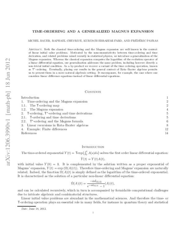 (PDF) Time-Ordering and a Generalized Magnus Expansion