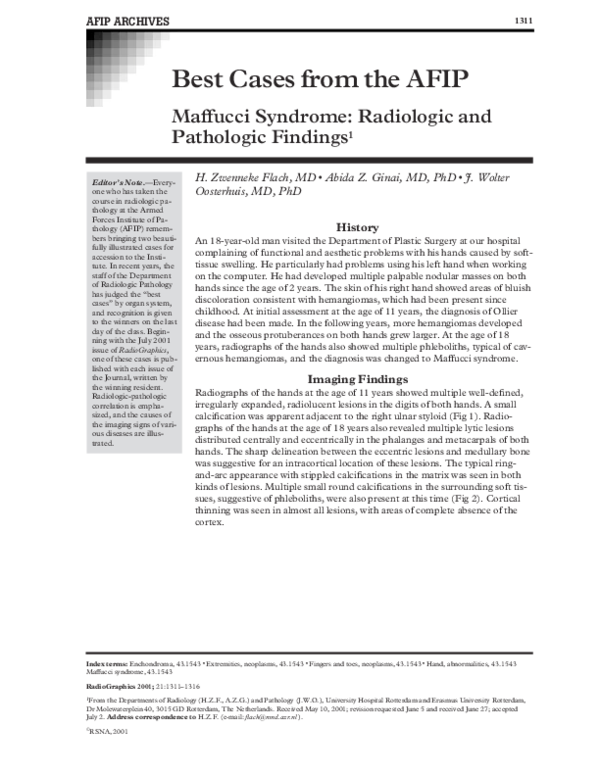 (PDF) Best cases from the AFIP. Maffucci syndrome: radiologic and ...