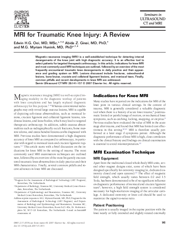 (PDF) MRI for Traumatic Knee Injury: A Review