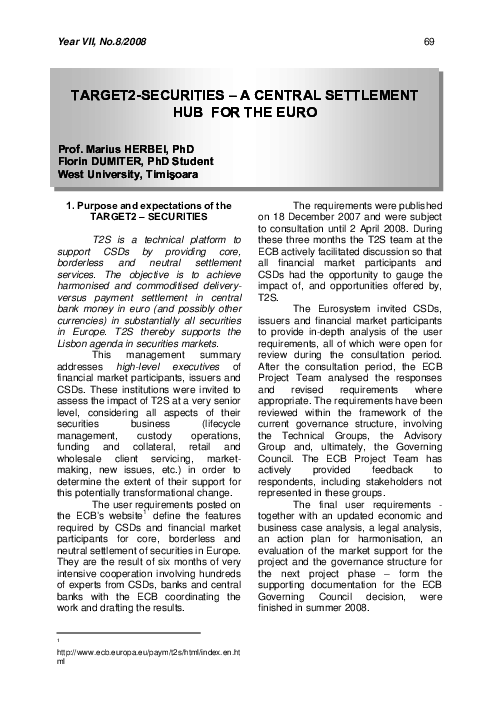 (PDF) Target2-securities - a central settlement hub for the euro