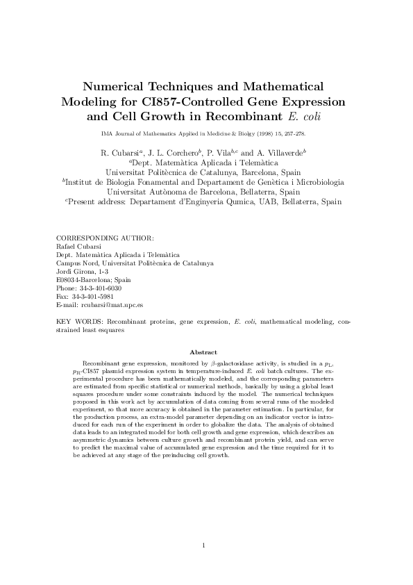(PDF) A simple model to control growth rate of synthetic E. coli during the exponential phase ...