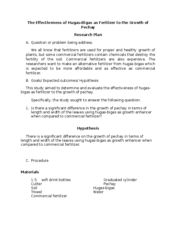 (DOC) The Effectiveness of Hugas-Bigas as Fertiizer to the Growth of ...