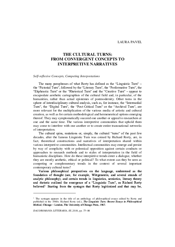 (PDF) THE CULTURAL TURNS: FROM CONVERGENT CONCEPTS TO INTERPRETIVE ...