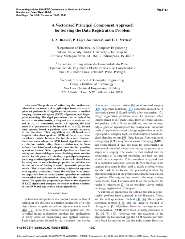 (PDF) A Vectorized Principal Component Approach for Solving the Data Registration Problem