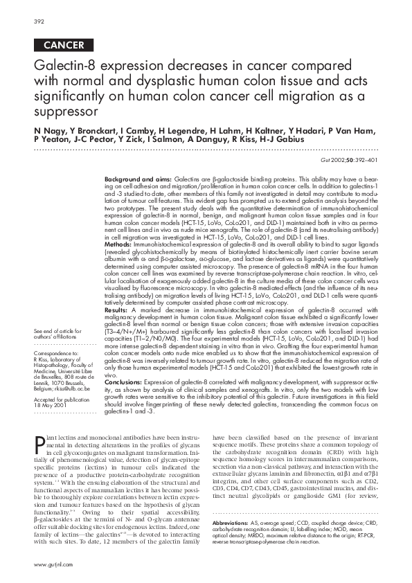 (PDF) Galectin-8 expression decreases in cancer compared with normal ...