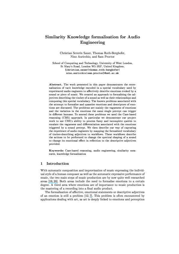 (PDF) Similarity Knowledge formalisation for Audio Engineering