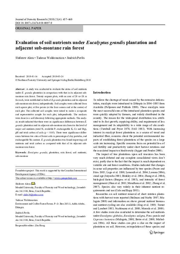 (PDF) Evaluation of soil nutrients under Eucalyptus grandis plantation ...