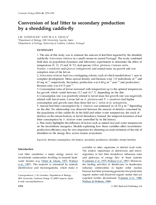 (PDF) Conversion of leaf litter to secondary production by a shredding ...