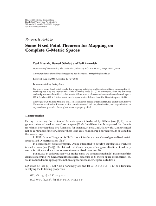 (PDF) Some Fixed Point Theorem for Mapping on Complete -Metric Spaces
