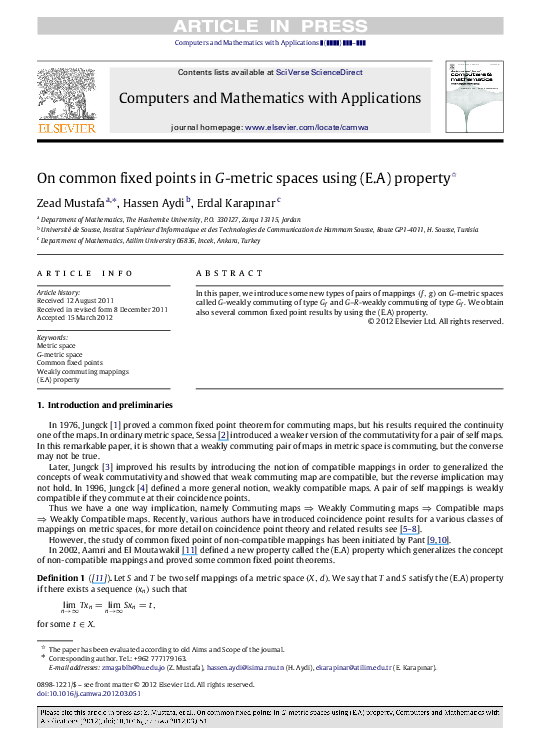(PDF) On common fixed points in -metric spaces using (E.A) property