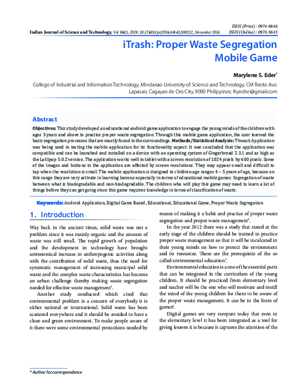 (PDF) iTrash- Proper Waste Segregation Mobile Game.pdf