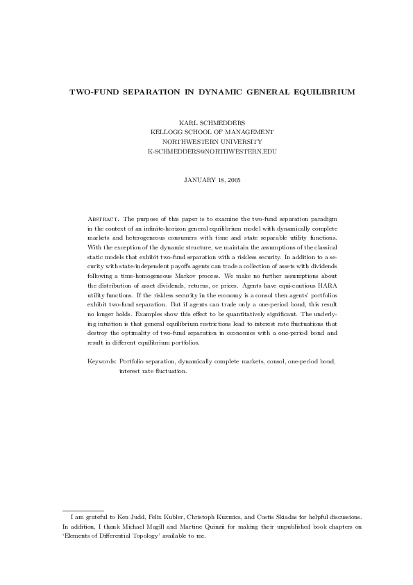 (PDF) Two-Fund Separation In Dynamic General Equilibrium