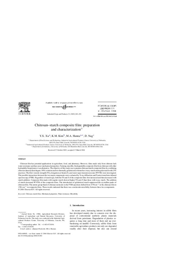 (PDF) Chitosan–starch composite film: preparation and characterization
