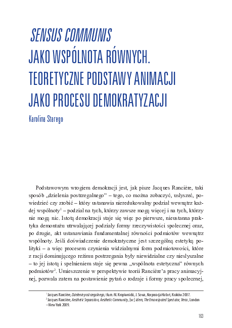 (PDF) Sensus communis jako wspólnota równych. Teoretyczne podstawy animacji jako procesu ...