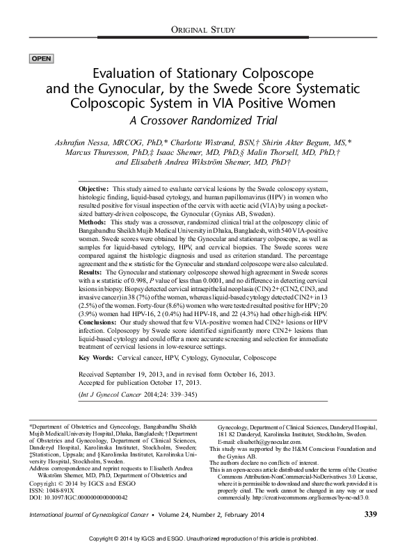 (PDF) Evaluation of Stationary Colposcope and the Gynocular, by the Swede Score Systematic ...