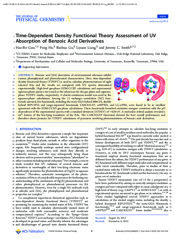 (PDF) Time-Dependent Density Functional Theory Assessment of UV Absorption of Benzoic Acid ...