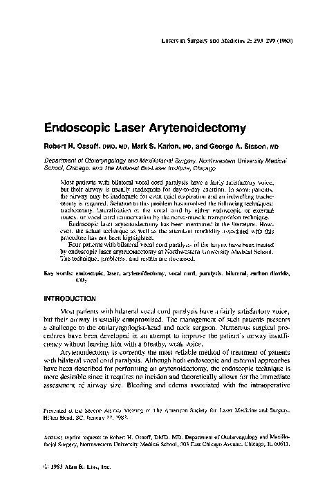 (PDF) Endoscopic laser arytenoidectomy