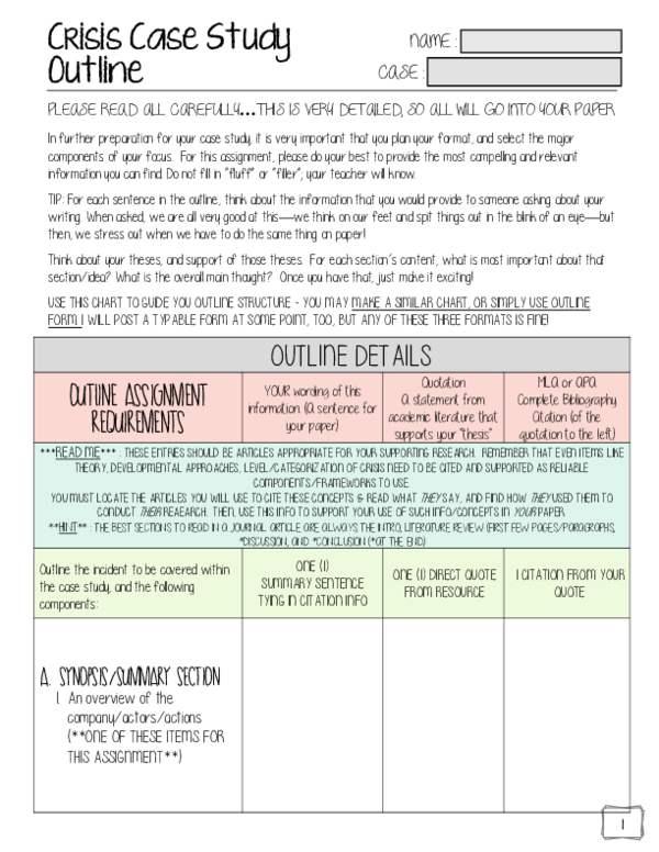 (PDF) Crisis Case Study Paper Outline Guided Worksheet