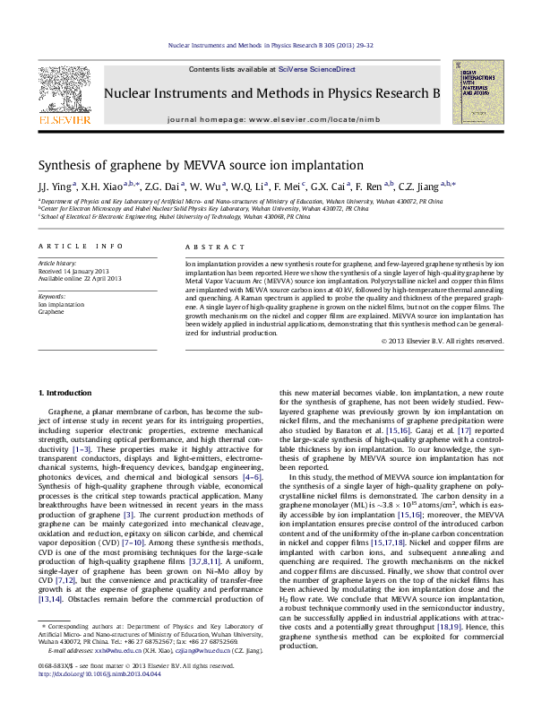 (PDF) Synthesis of graphene by MEVVA source ion implantation